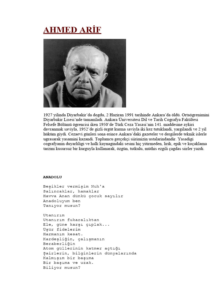 AHMED ARİF Hayatı Ve Şiirleri 22 | PDF