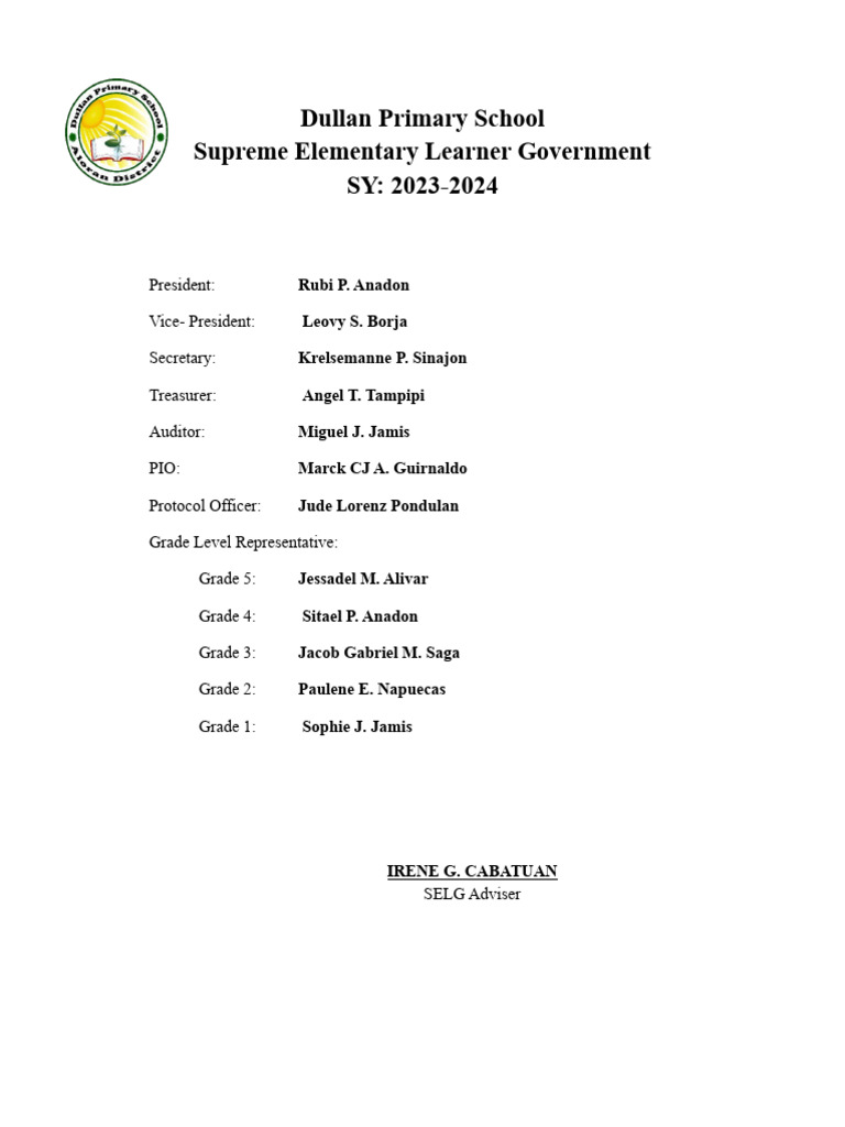 SELG Officers List 2023-2024 | PDF | Wellness