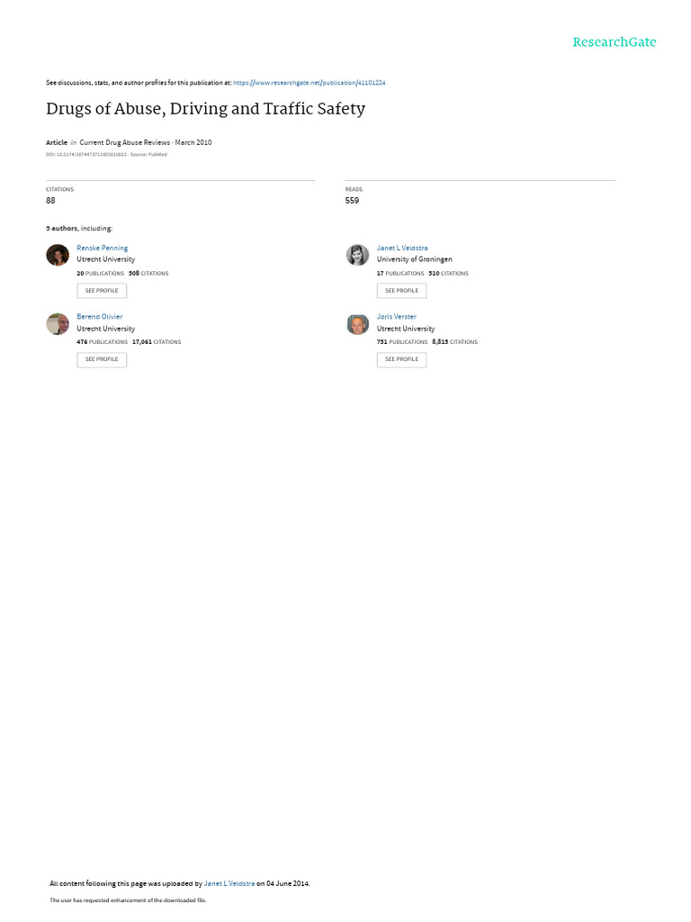 Drugs of Abuse Driving and Traffic Safety | PDF