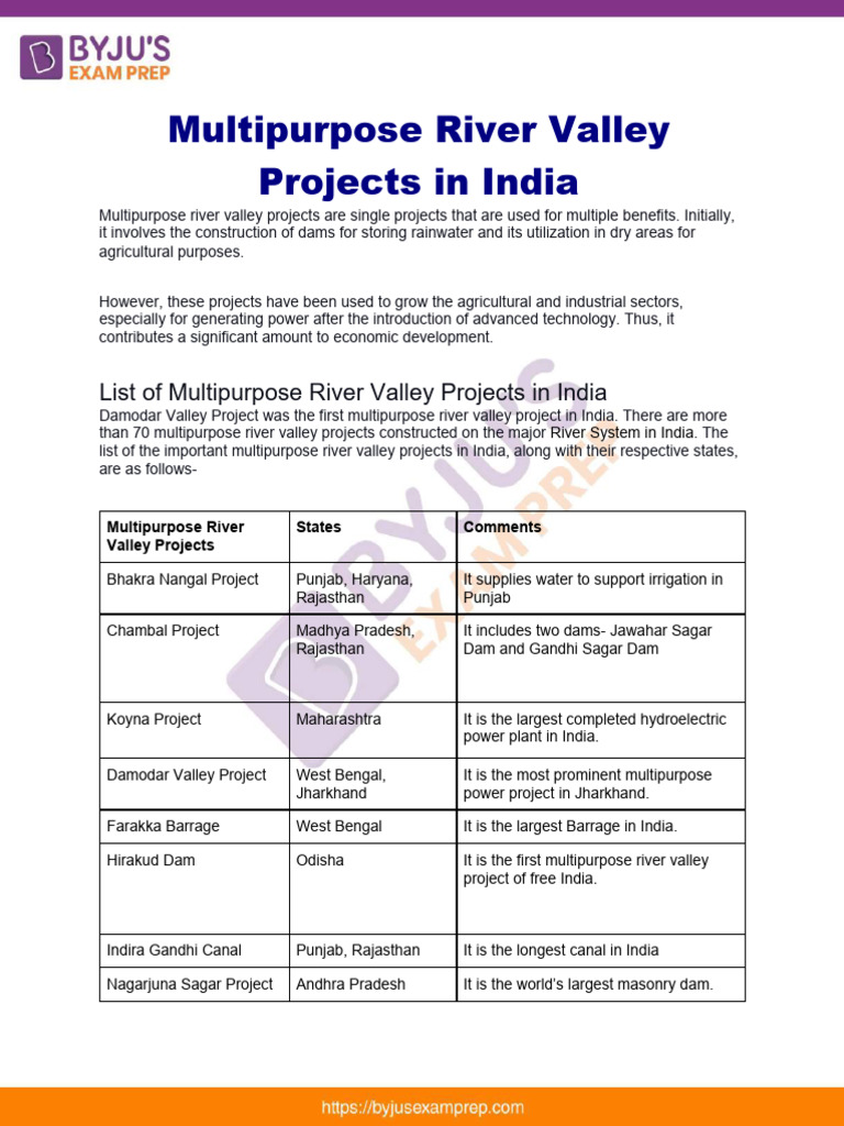 Key Multipurpose River Valley Projects in India | PDF | Water | Hydrology