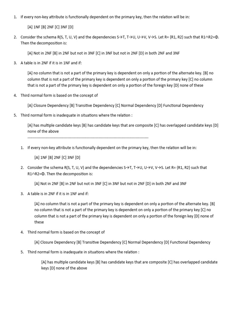 Normalisation Questions Pdf Cybernetics Computer Programming