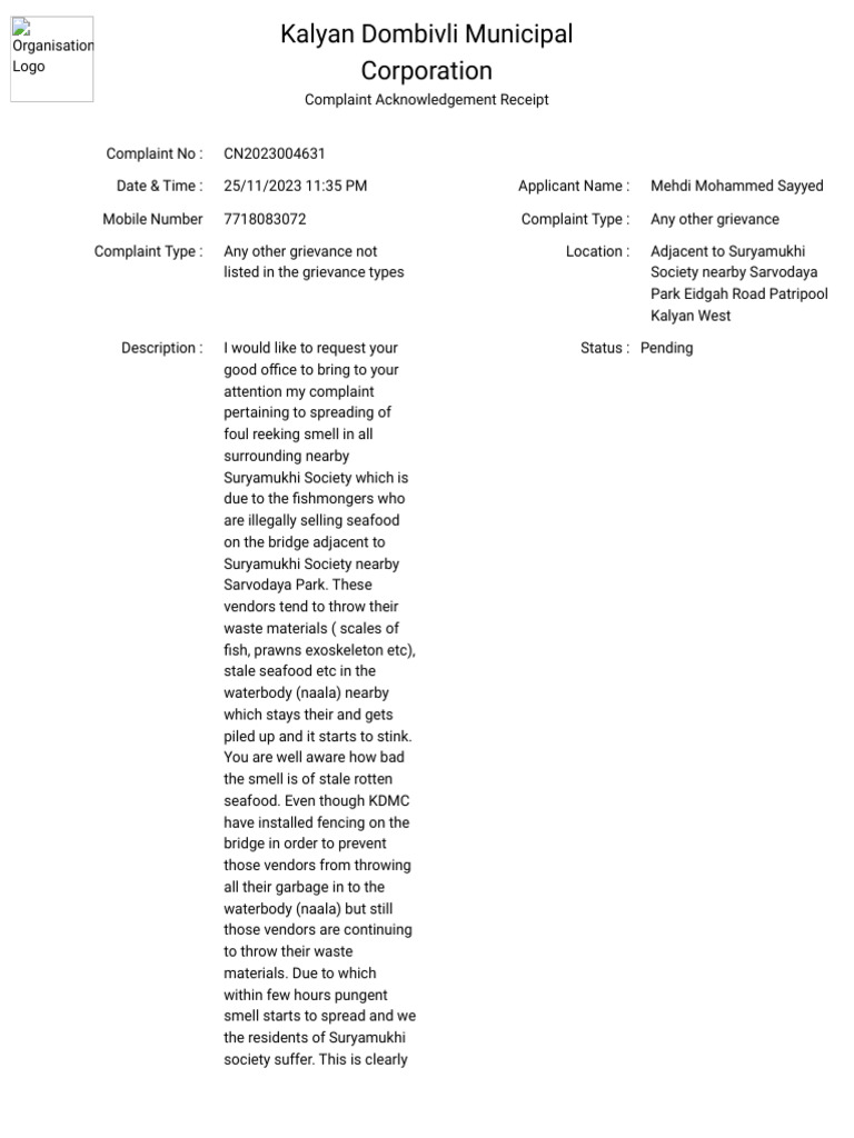 CN2023004631 KDMC Complaint | PDF | Justice | Crime & Violence