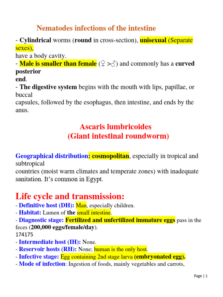 Nematodes Infections of The Intestine | PDF | Anemia | Gastroenterology