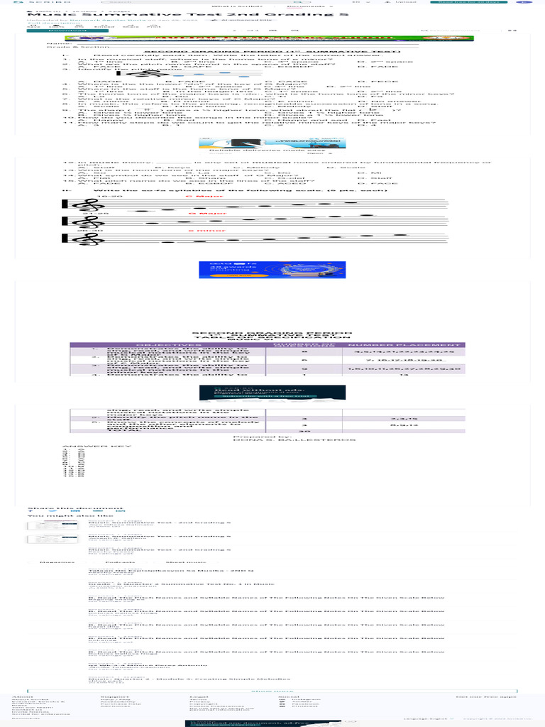 Music Summative Test 2nd Grading S PDF Musica | PDF | Scale (Music ...