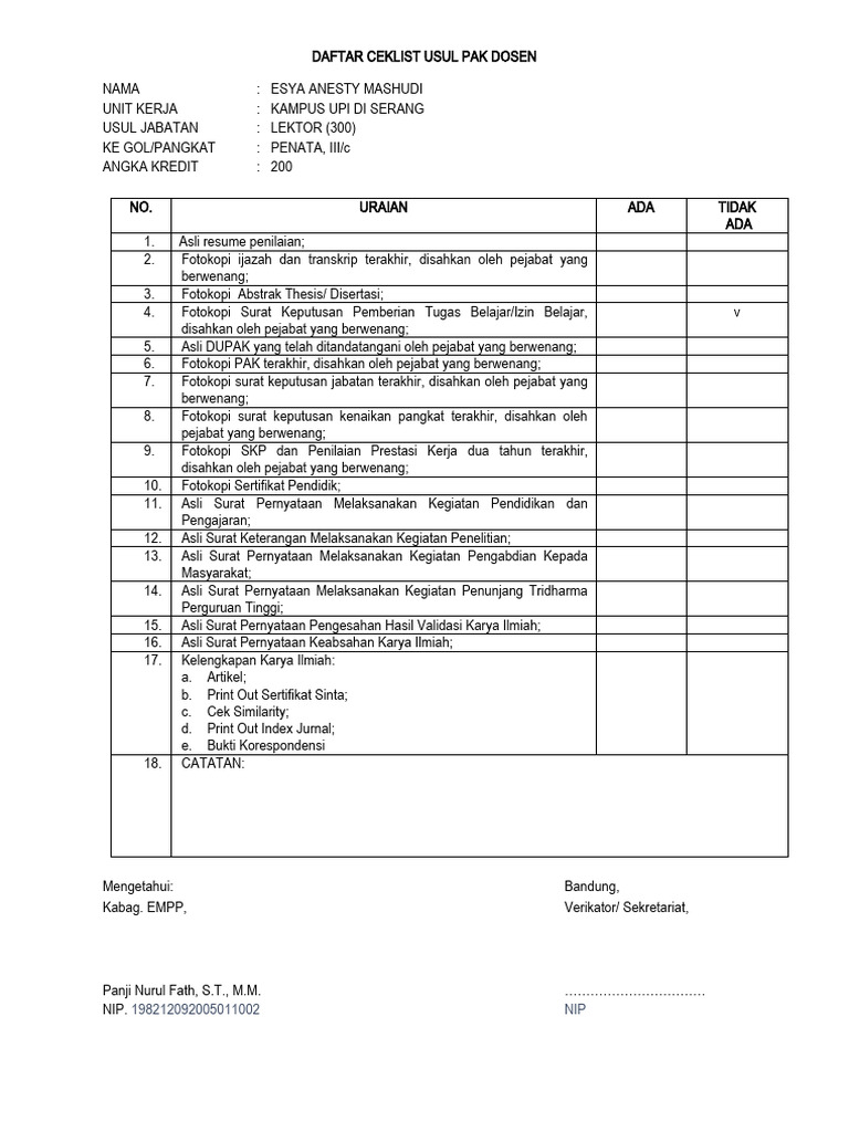 Ceklist Pak 2023 | PDF