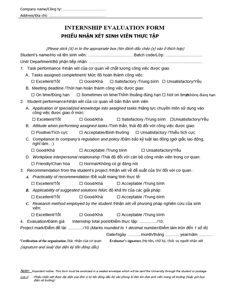 Student Internship Assessment Form Docx New Version 23022018 1 | PDF