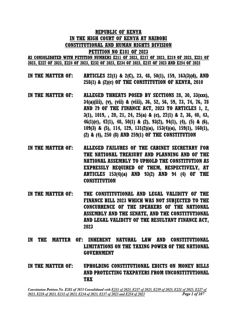 Constitutional Challenge to Finance Act 2023 | PDF | Taxes | Cost Of Living