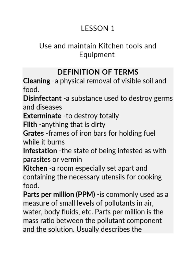Grade 7 Lesson Handouts | PDF | Cookware And Bakeware | Knife