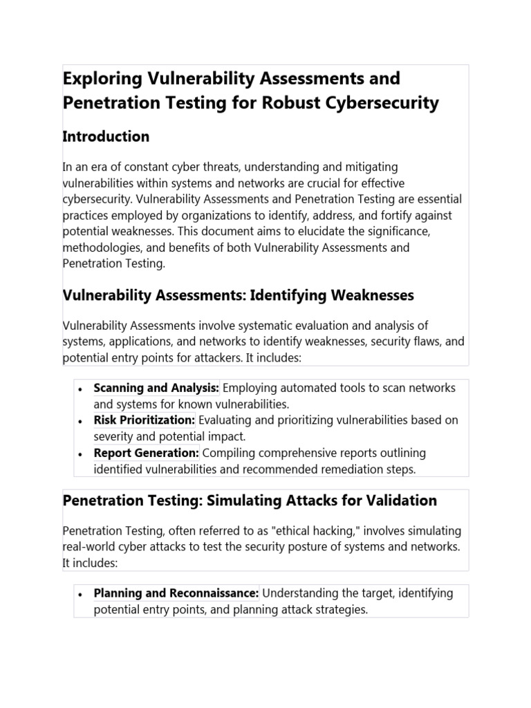 Exploring Vulnerability Assessments and Penetration Testing For Robust ... Exploring Vulnerability Assessments and Penetration Testing For Robust ...