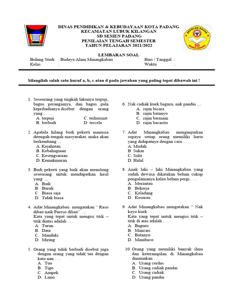 Soal PTS BAM SMTR II TP 2021 - 2022 | PDF | Seni