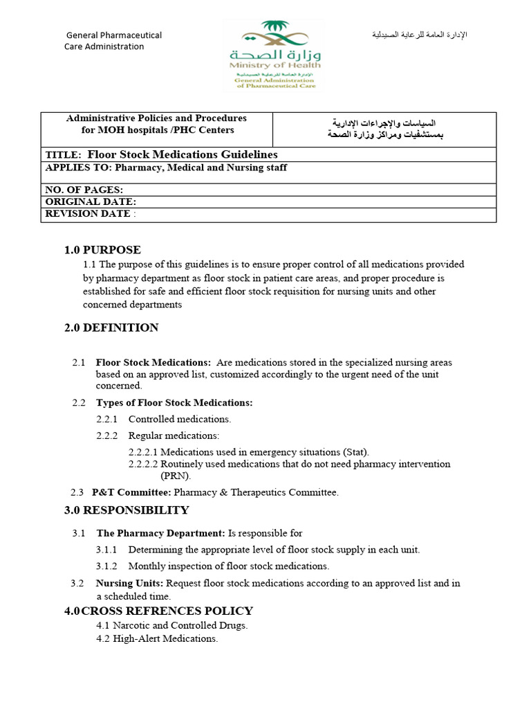 Floor Stock Medications Guidelines | PDF | Pharmacy | Nursing