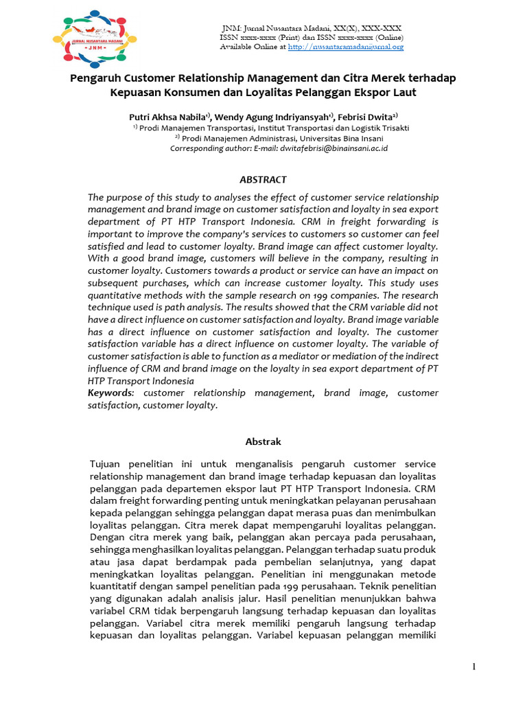 Pengaruh Customer Relationship Management Dan Citra Merek Terhadap ...