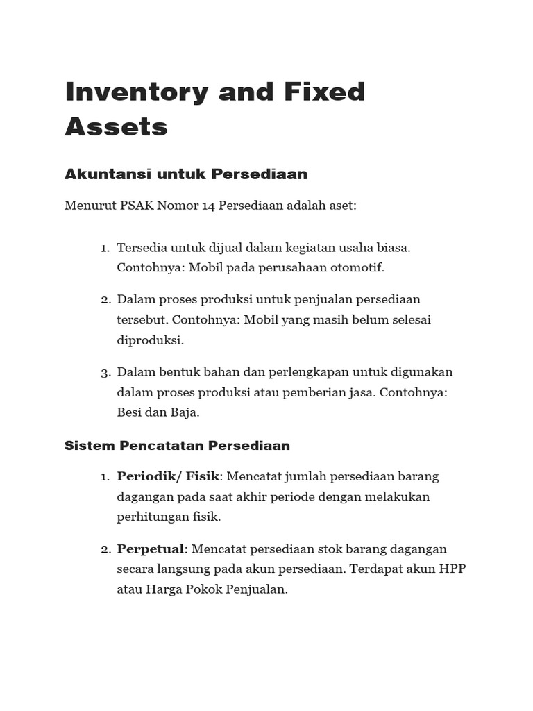 Inventory and Fixed Assets | PDF