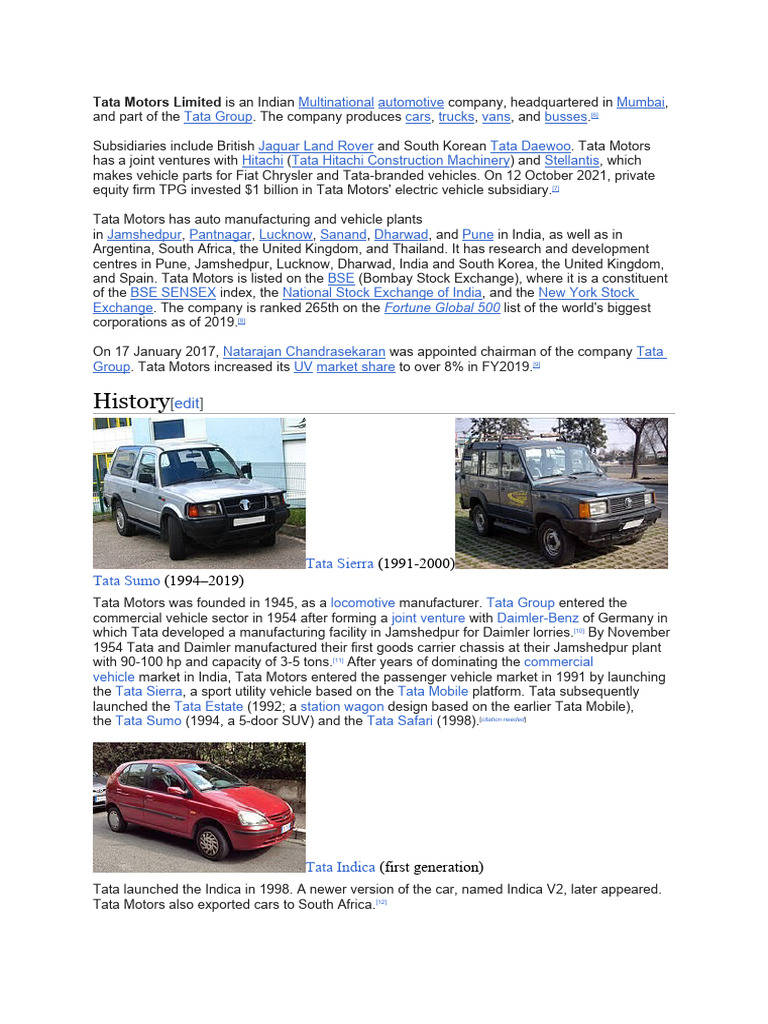 Tata Motors Limited | PDF | Motor Vehicle Manufacturers | Vehicle Industry