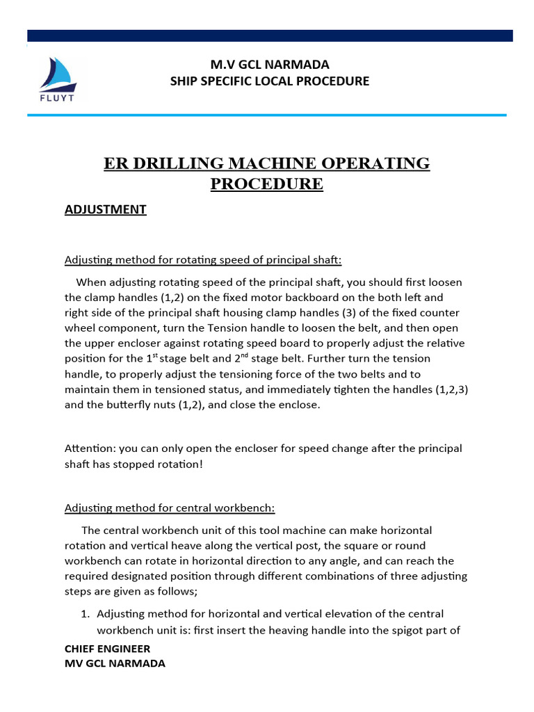Er Drilling Machine Operating Procedure Er 022 | PDF | Drill | Drilling