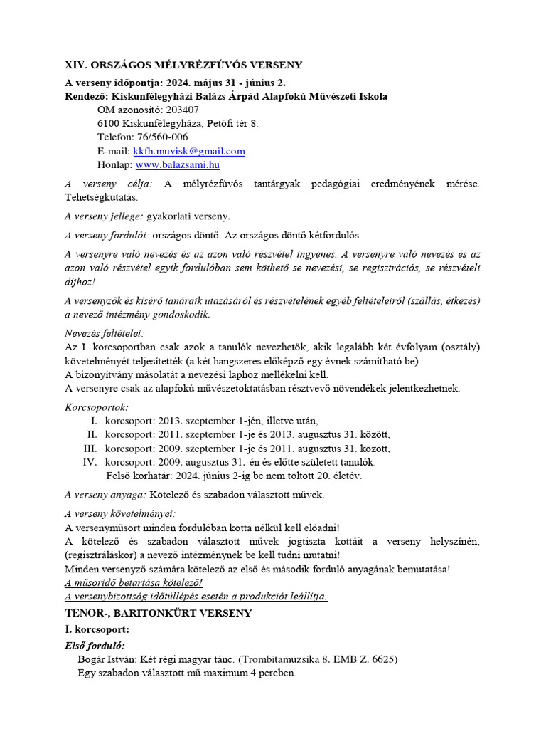 Xiv Orszagos Melyrezfuvos Verseny | PDF