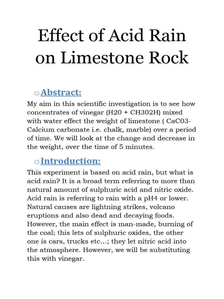 Effect of Acid Rain On Limestone Rock | PDF | Limestone | Chemistry