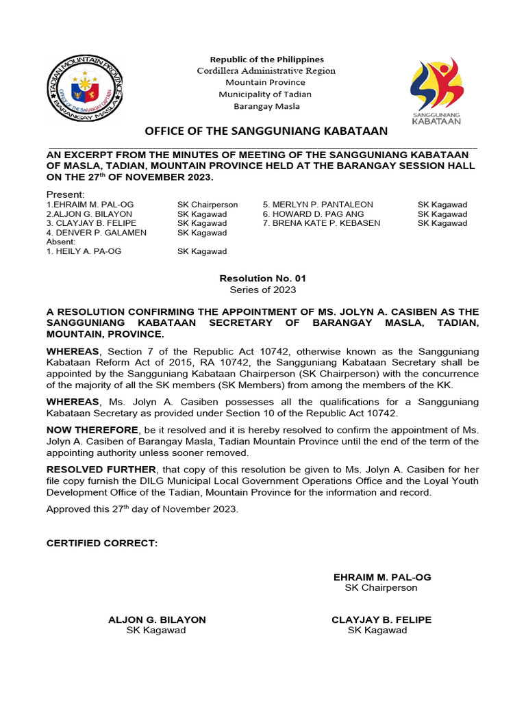 Resolution No. 1 2023 | PDF | Youth | Youth Organizations