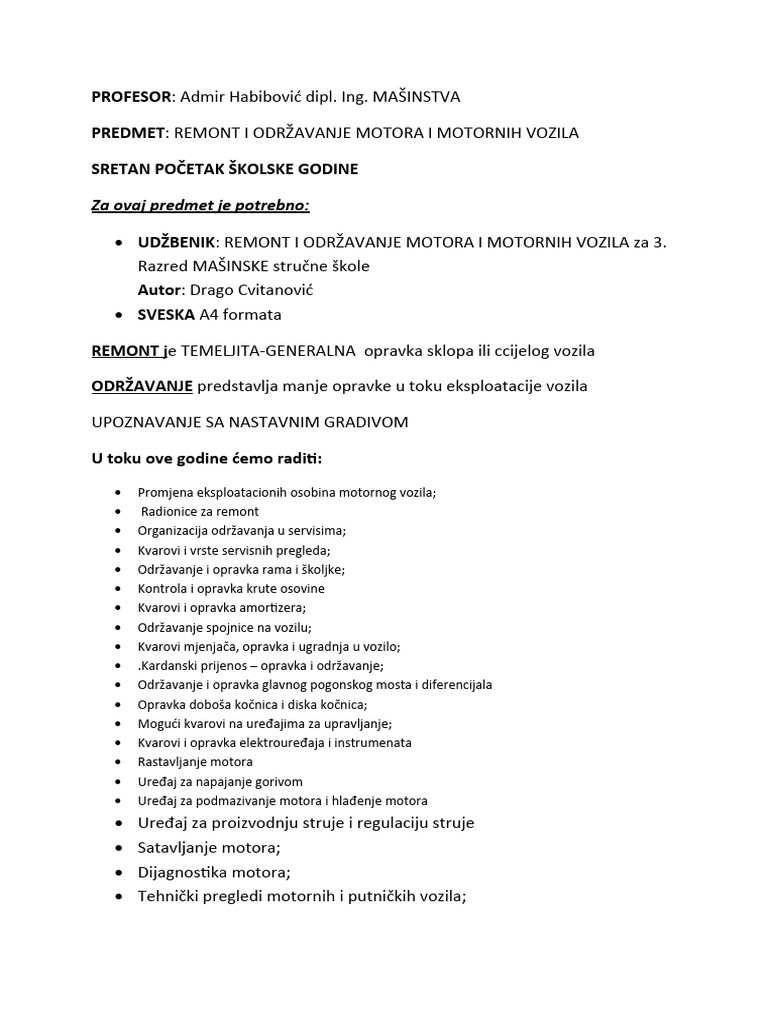 Remont I o Prvi I Drugi Cas | PDF