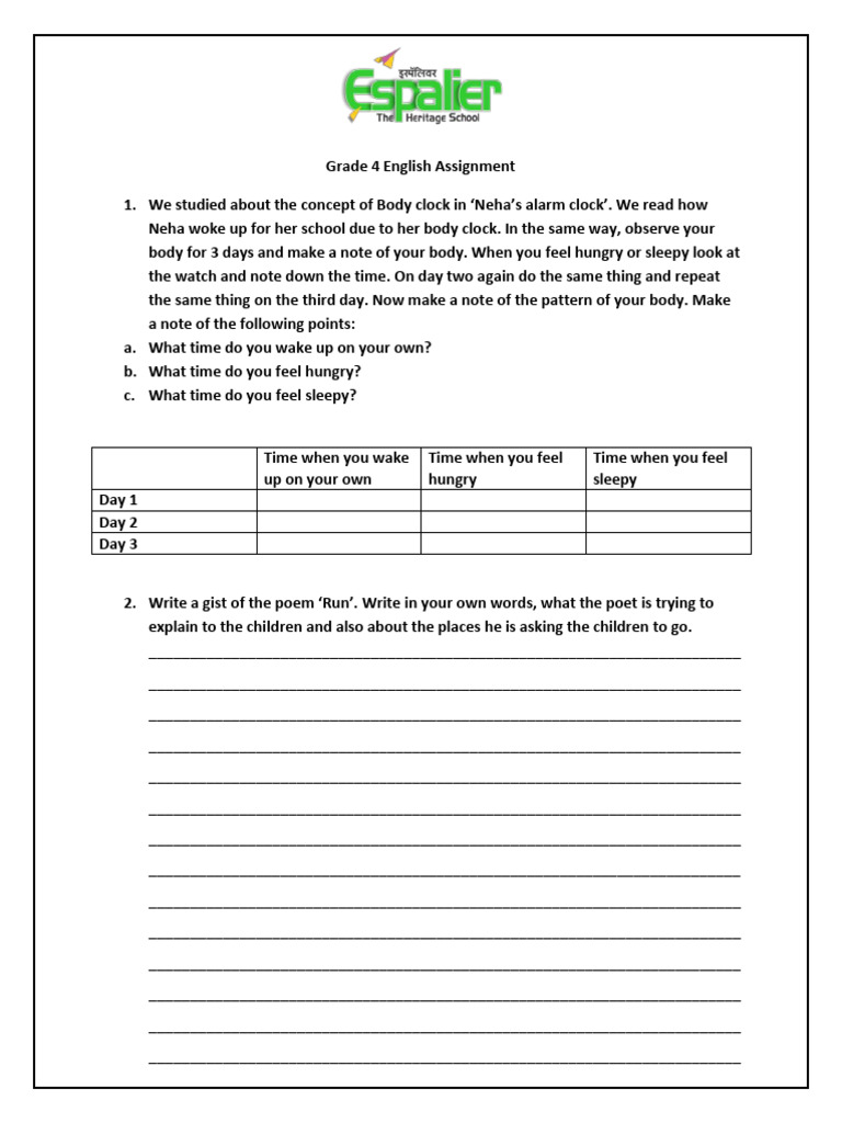 Grade 4 English Assignment | PDF