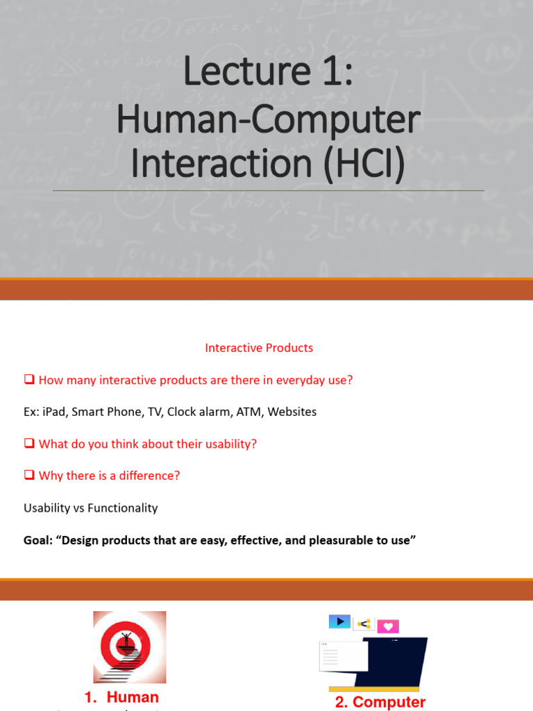 Lecture 1 - HCI | PDF | Human–Computer Interaction | Usability