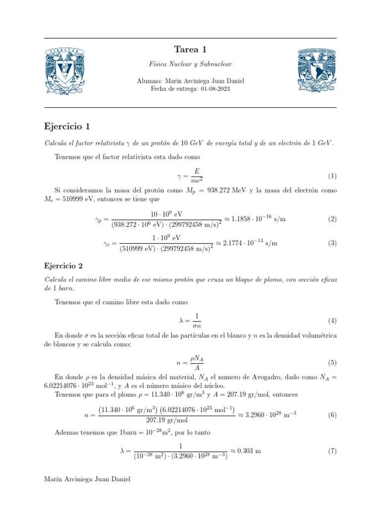 Tarea 1: Ejercicio 2 | PDF | Electronvoltio | Naturaleza