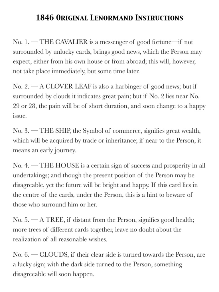1846 Original Lenormand Instruction Sheet - PDF Versión 1 | PDF