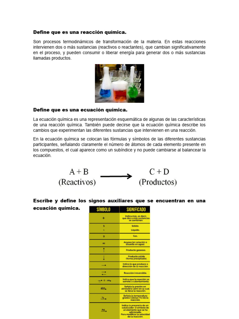 Define Que Es Una Reacción Química | PDF