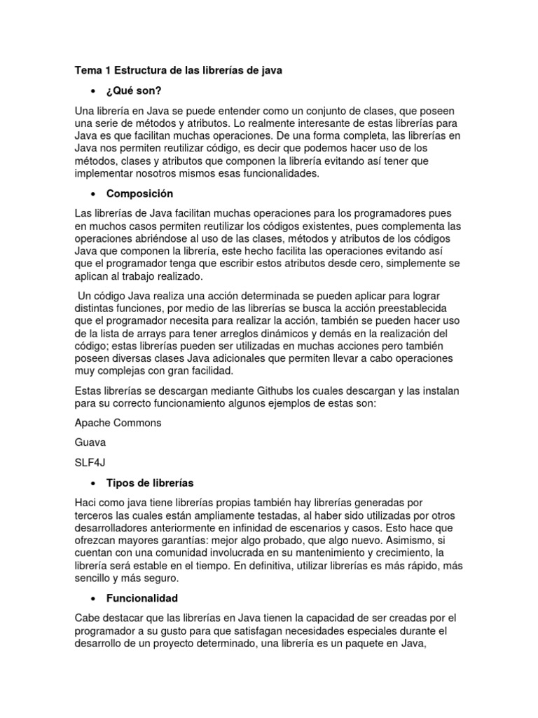 Tema 1 Estructura de Las Librerías de Java | PDF | Biblioteca (informática) | Java (lenguaje de ...