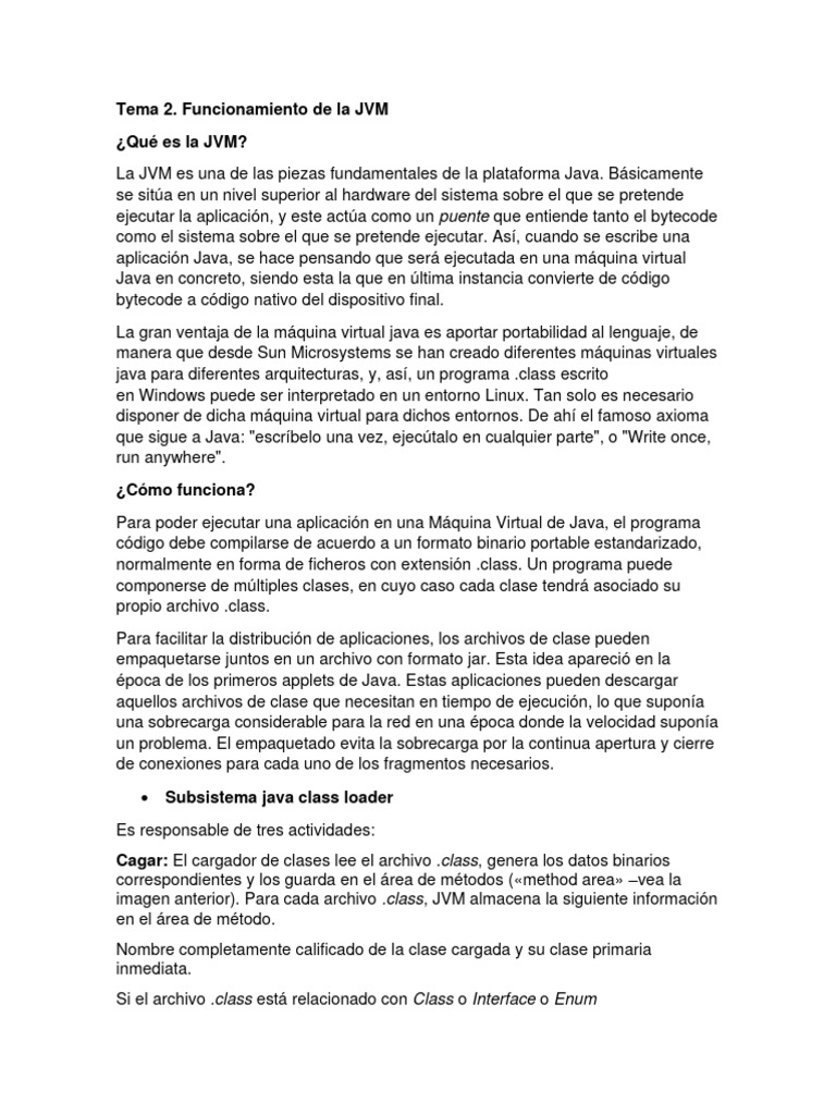Tema 2. Funcionamiento de La JVM | PDF | máquina virtual de Java ...