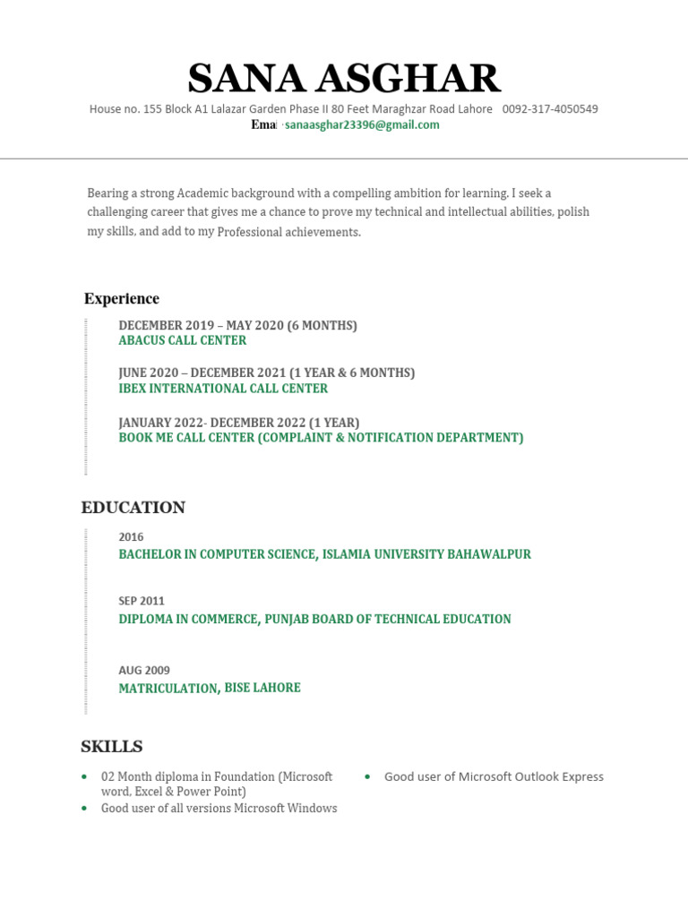 Sana CV | PDF | Career & Growth | Business