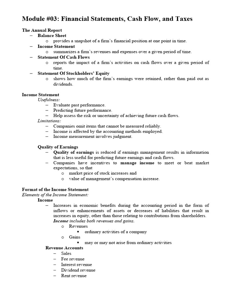 Module #03 - Financial Statements, Cash Flow, and Taxes | PDF ...