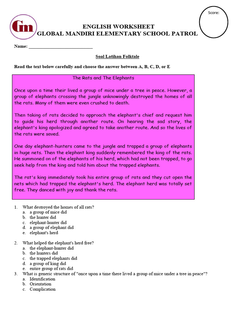 2 ENGLISH WORKSHEET Folktale Kelas 6 SD | PDF