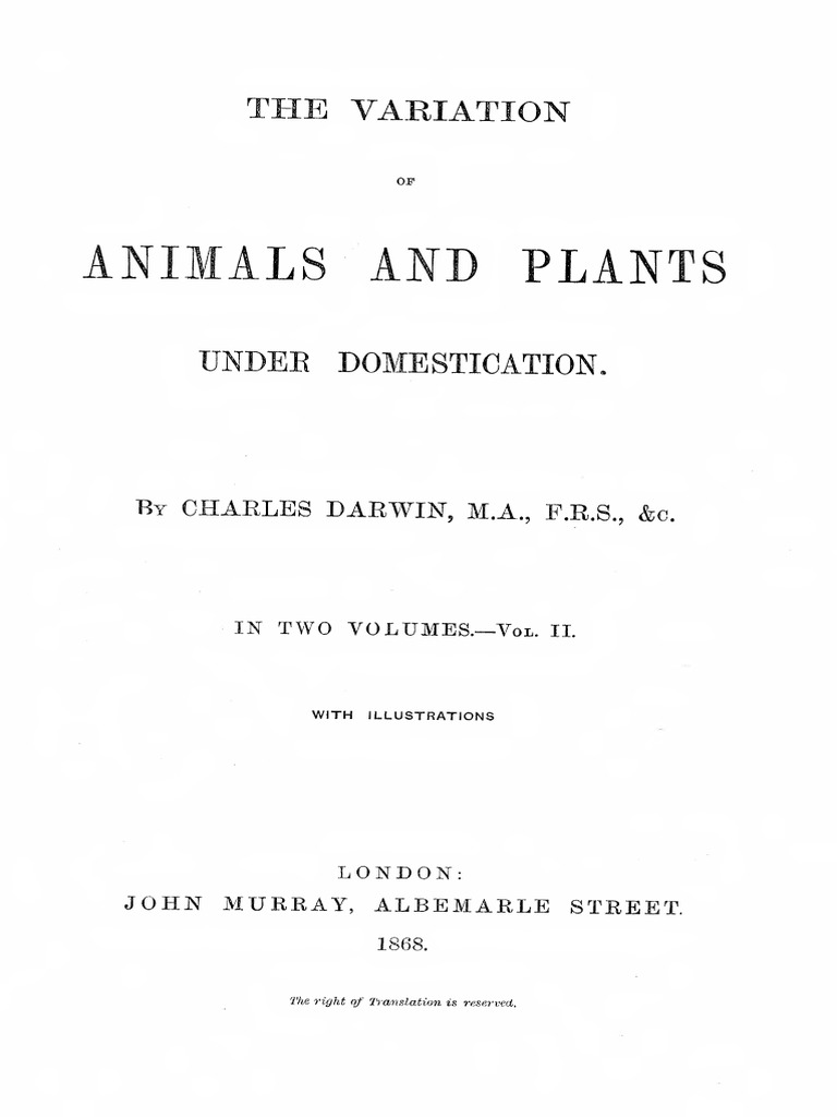 The Variation of Animals and Plants Under Domestication (IA 0019THEV ...
