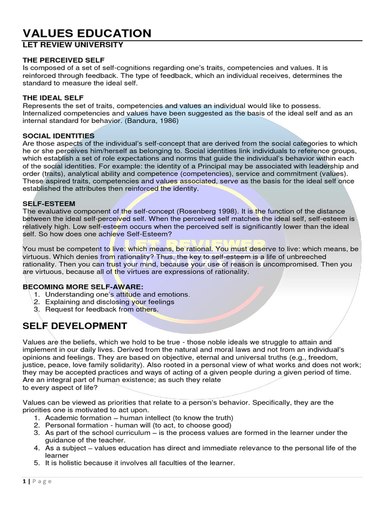 Values Education Note C Pdf Morality Cognition