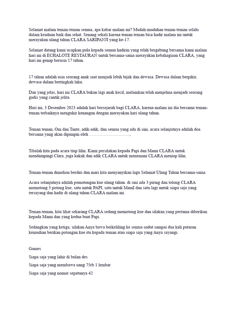 Teks MC 17 Tahun | PDF | Griya & Taman | Agama & Spiritualitas