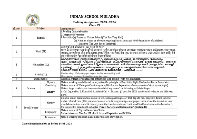 Class IX - Holiday Assignment | PDF | Science