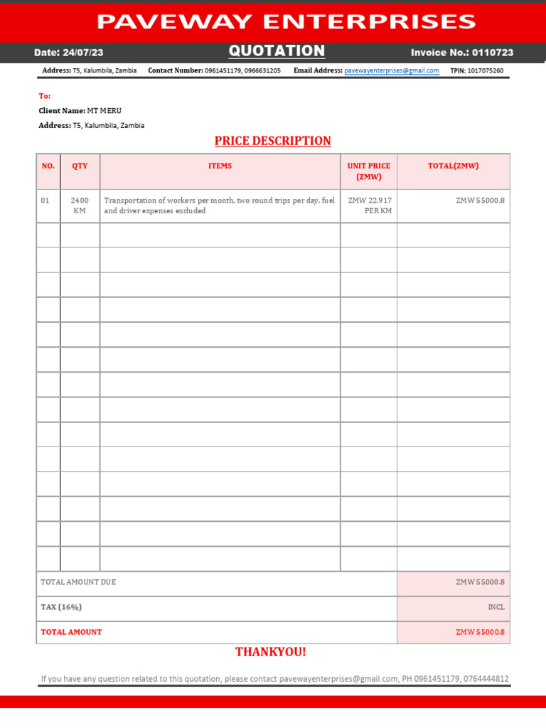 MT Meru Quotation #0110723 | PDF