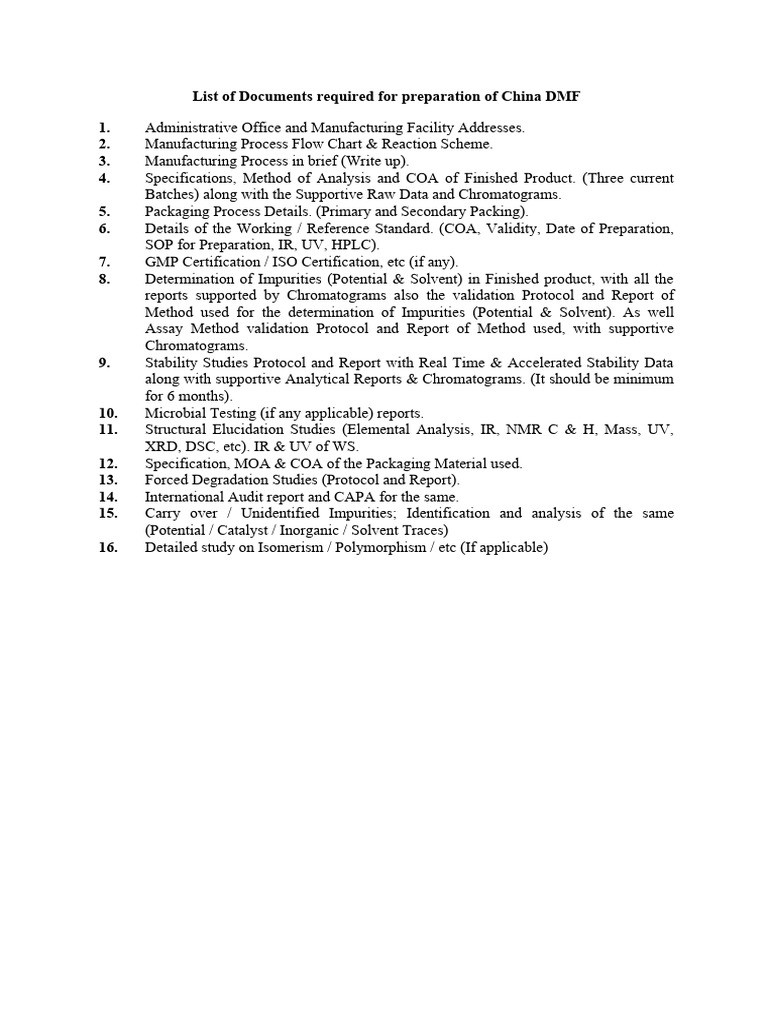 China DMF Preparation Document Checklist | PDF | Technology ...