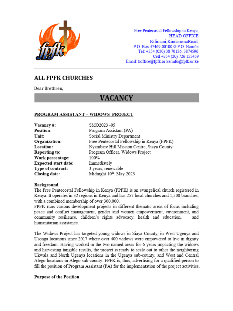 Job Advert - PROGRAM ASSISTANT - WIDOWS PROJECT | PDF | Career & Growth ...