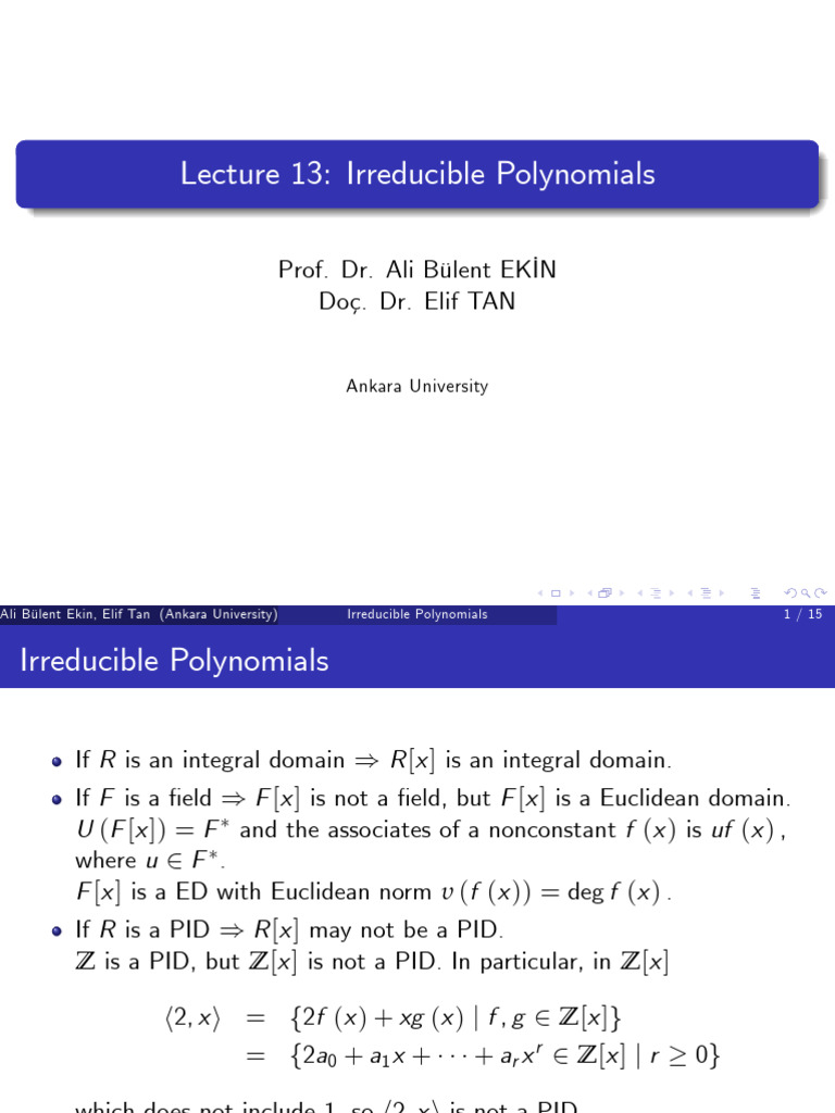 Irreducible Polynomials | PDF | Polynomial | Algebra