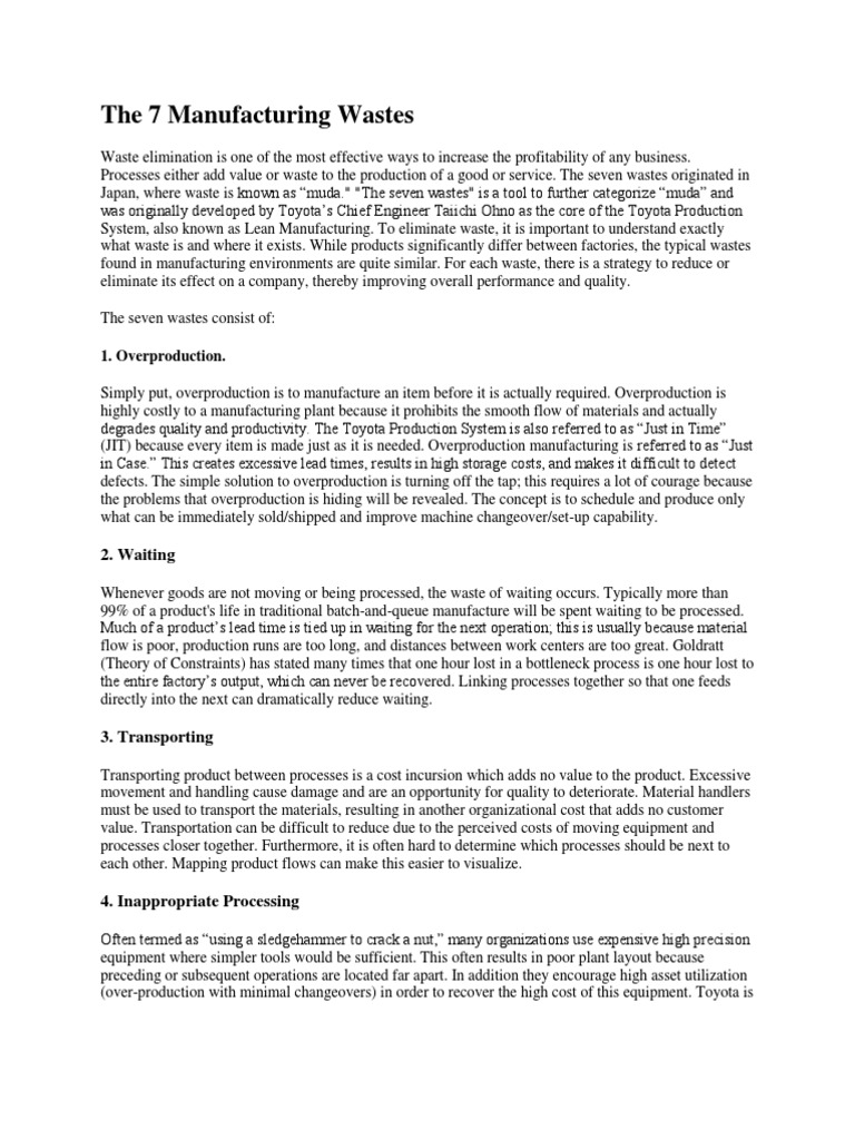 Concept of MUDA | Lean Manufacturing | Production And Manufacturing ...