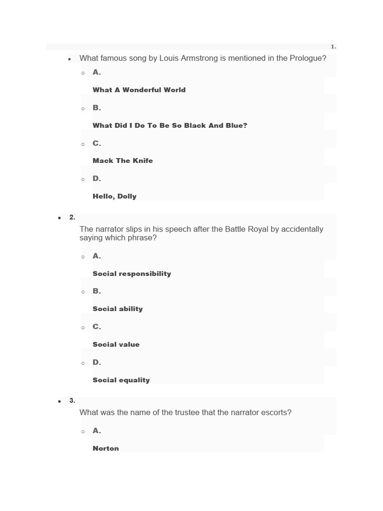 Invisible Man Multiple Choice | PDF | Young Adult | General Fiction