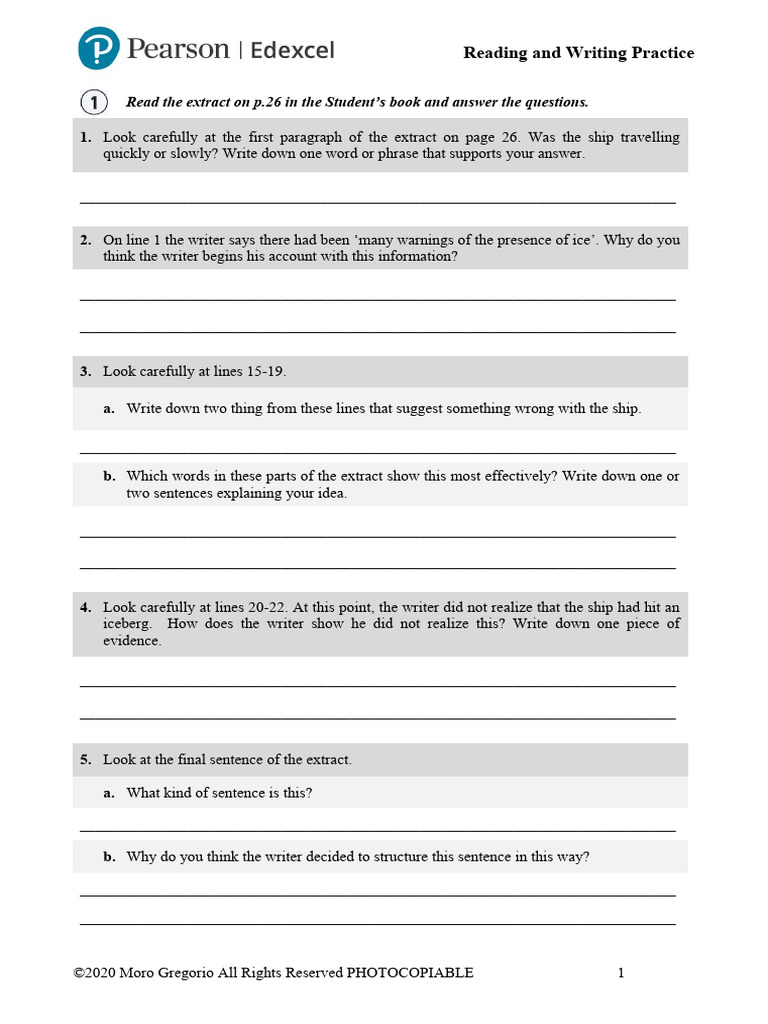 Edexcel iLS Year7 English Extra Unit1 Section5 Week4 Reading & Writing Practice | PDF