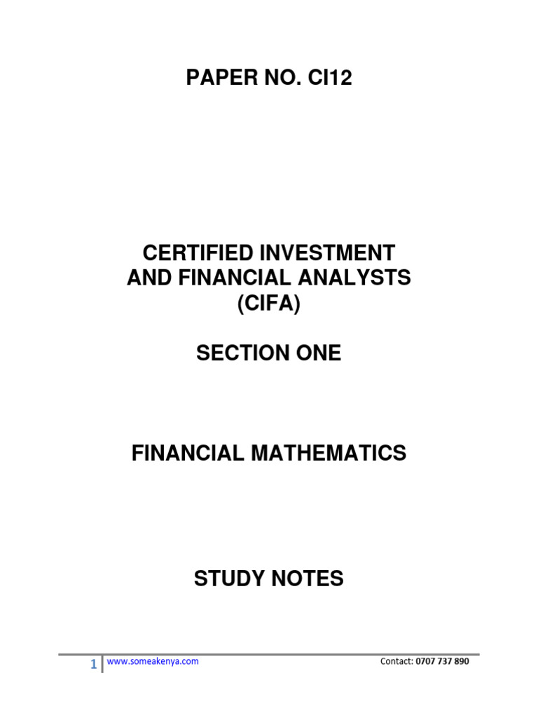 Financial Mathematics-Notes | PDF | Mean | Statistics