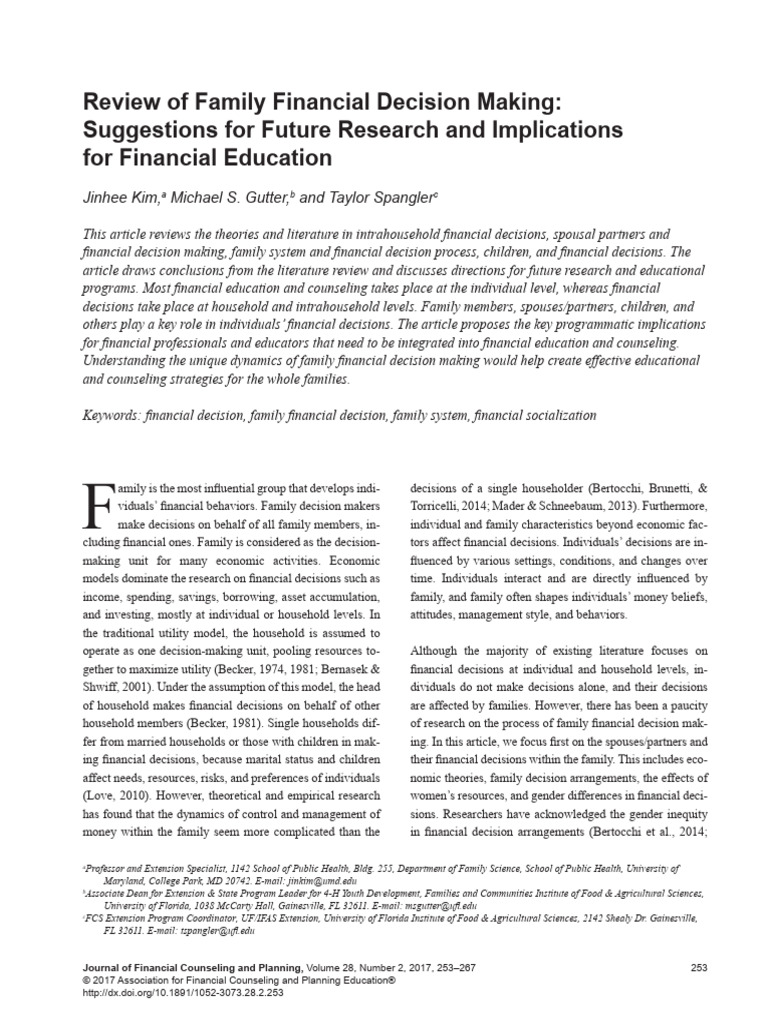 Review of Family Financial Decision Making - Suggestions For Future ...