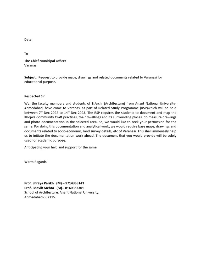 Request Letter For Documents For RSP From Governing Authority | PDF