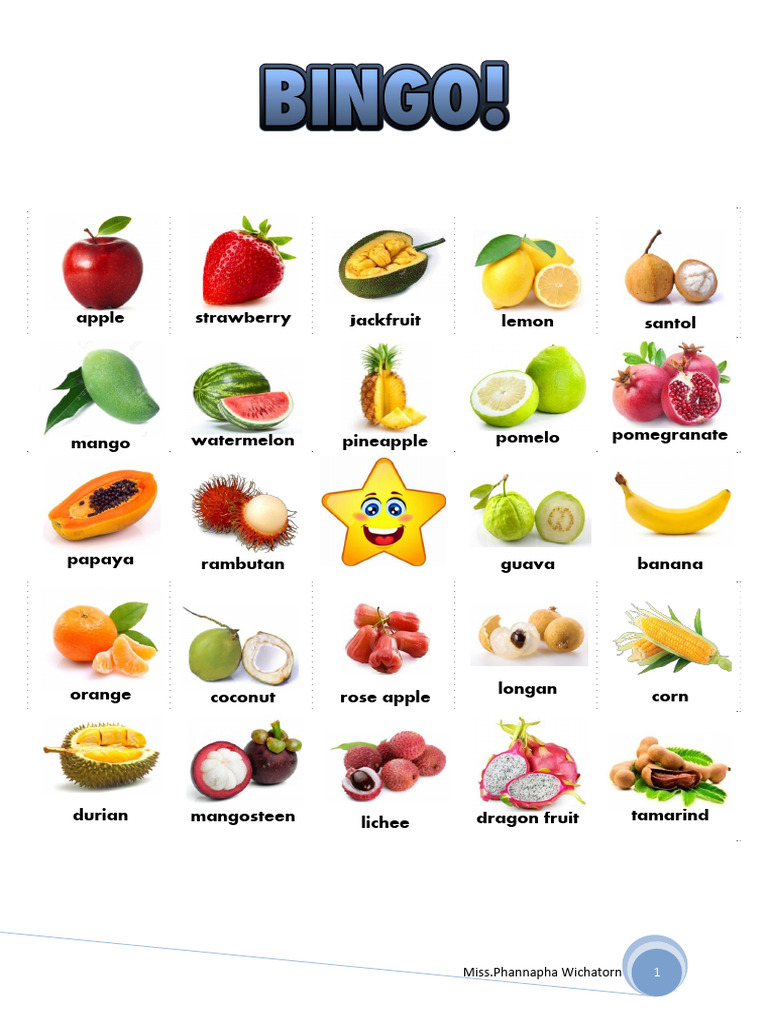 Bingo ผลไม้ 24คำ | PDF | Mango | Fruit