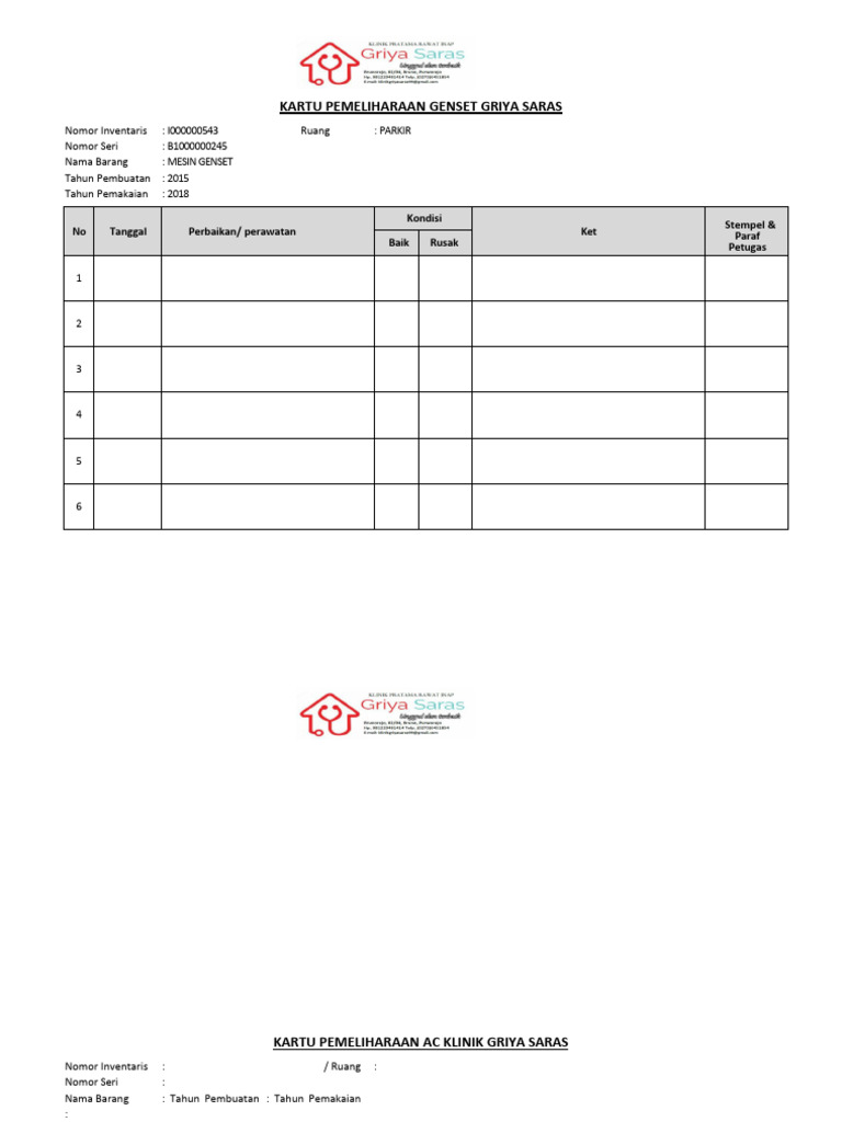 Kartu Pemeliharaan Ac (1) Salin Salin | PDF