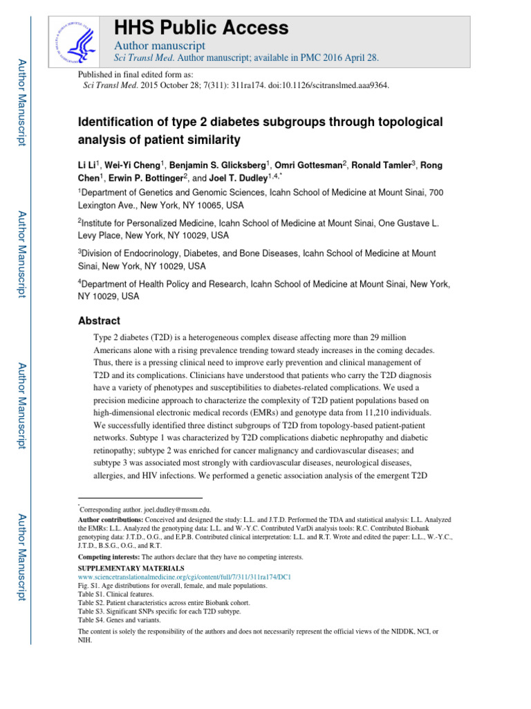 Diabetes - Identification of Type 2 Diabetes Subgroups Through ...